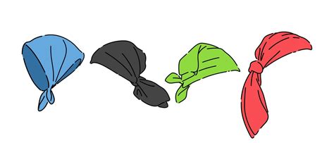 Set Line Drawing Of Bandana Head Scarf Isolated On White Background