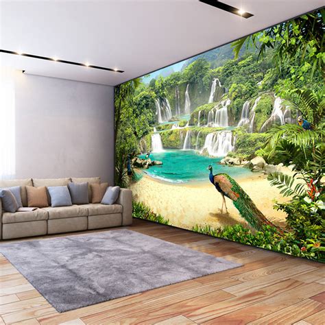 Custom 3d Wallpaper Murals Waterfall Peacock Lake Landscape 3d Effect
