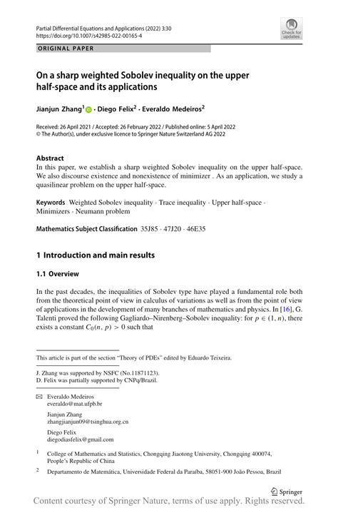 On A Sharp Weighted Sobolev Inequality On The Upper Half Space And Its Applications Request Pdf