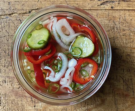 Quick And Hot Pickled Mini Peppers And Cukes Alton Brown