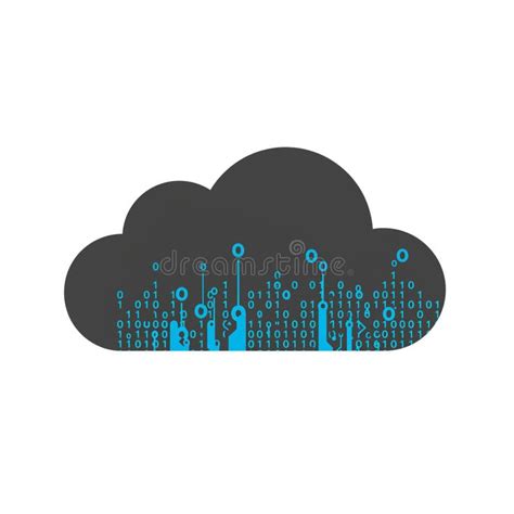 A Stylized Graphic Of A Dark Gray Cloud Contains Blue Binary Code 0s And 1s Stock Illustration
