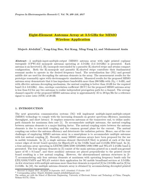 Eight Element Antenna Array At 35 Ghz For Mimo Wireless Application Pdf Mimo Antenna Radio