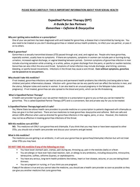 Ept Sex Partner Guide Gonorrhea Doxycycline Pdf Sexually