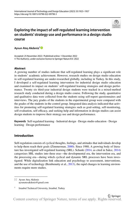 Exploring The Impact Of Self Regulated Learning Intervention On