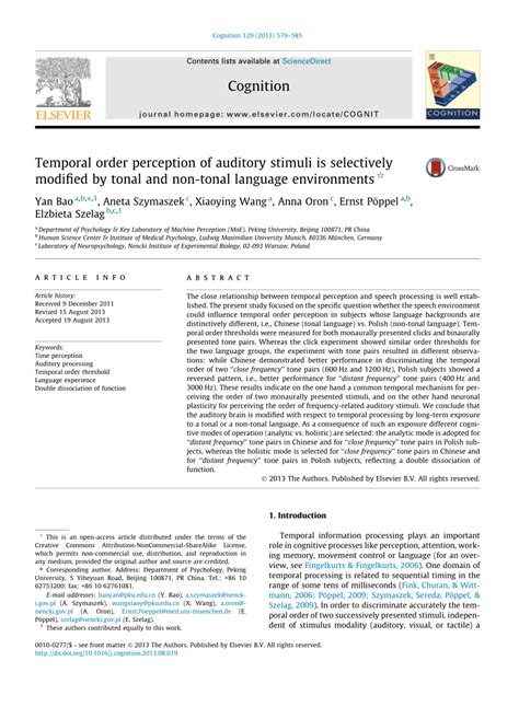 Pdf Temporal Order Perception Of Auditory Stimuli Is Selectively