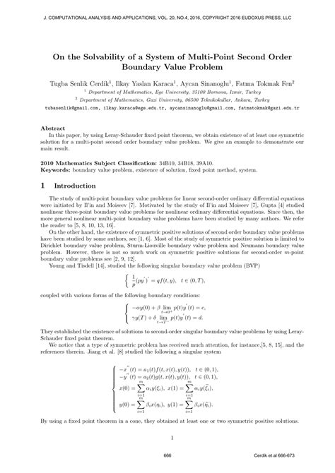 Pdf On The Solvability Of A System Of Multi Point Second Order