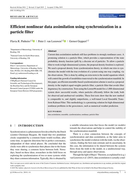Pdf Efficient Nonlinear Data Assimilation Using Synchronisation In A Particle Filter