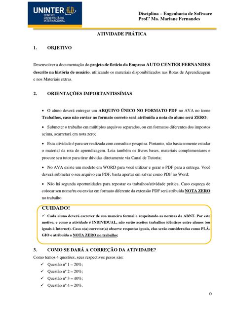 Orientacoes E Exercicios Da Atividade Pratica 2024 Engenharia De Software Pdf Empresa
