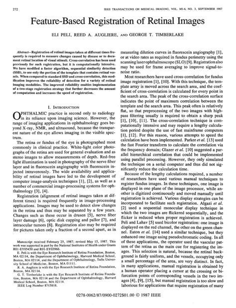 Pdf Feature Based Registration Of Retinal Images