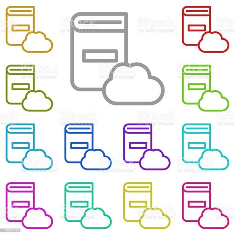 책 구름 멀티 컬러 아이콘 간단한 얇은 선 Ui 및 Ux 웹 사이트 또는 모바일 응용 프로그램에 대한 책 아이콘의 윤곽 벡터 0명에 대한 스톡 벡터 아트 및 기타 이미지