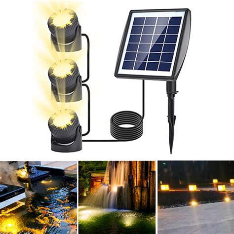 Xeyise Solar Pond Lights Rgb Led 3 In 1 Set Submersible Waterproof Spotlights With 4 Lighting