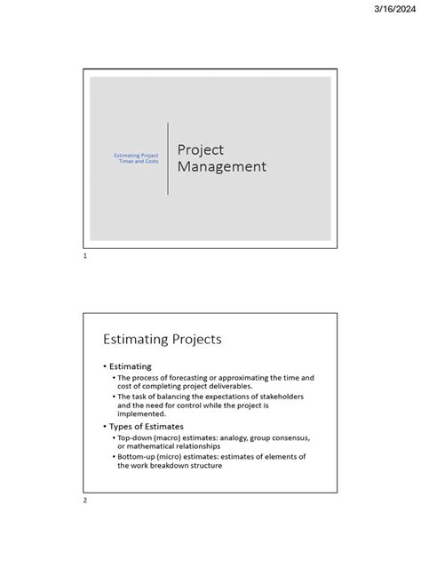 05 Estimating Project Times And Costs Lecture Download Free Pdf
