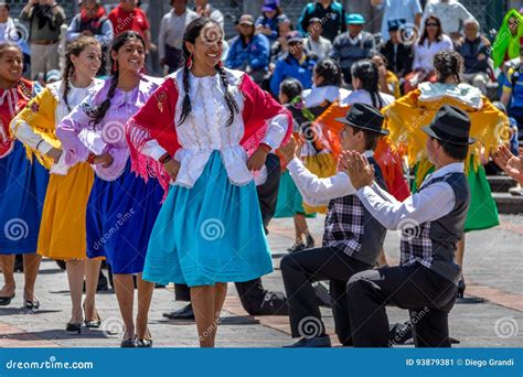 Group In Local Costume Performing Ecuadorian Traditional Dance Quito
