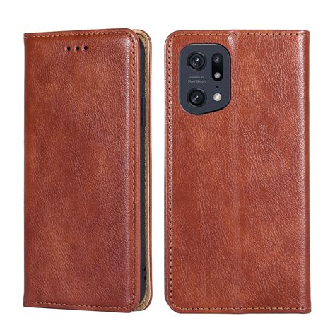 For Oppo Find X5 Pro Pure Color Magnetic Leather Phone Case Brown