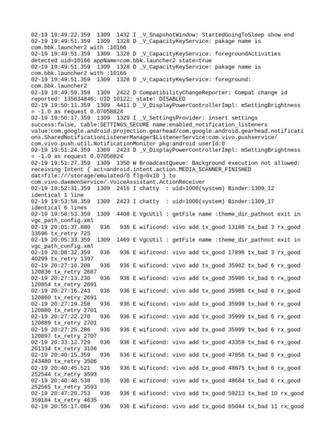 vivo device log entries recording wireless transmission statistics app