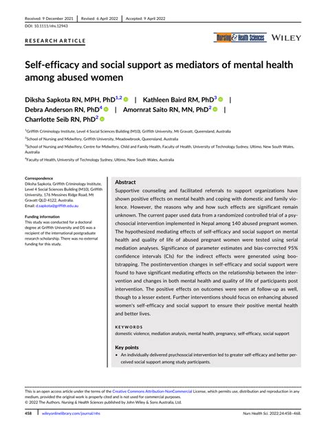 Pdf Self‐efficacy And Social Support As Mediators Of Mental Health
