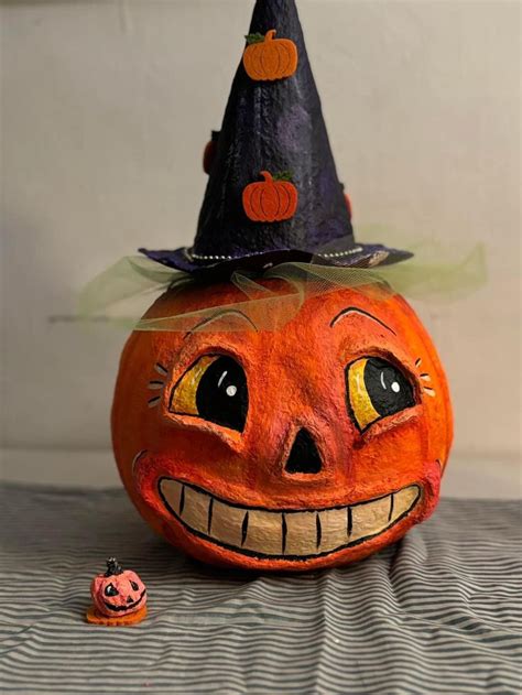 Paper Mache Pumpkin Head Vintage Vintage Pumpkin Decoration