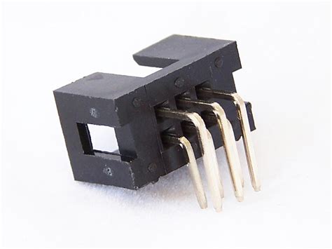 Idc Male Connector Shrouded Header 6 Pin Right Angle Leads 0 85