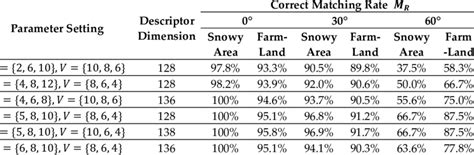 performance comparison of descriptors under different parameter