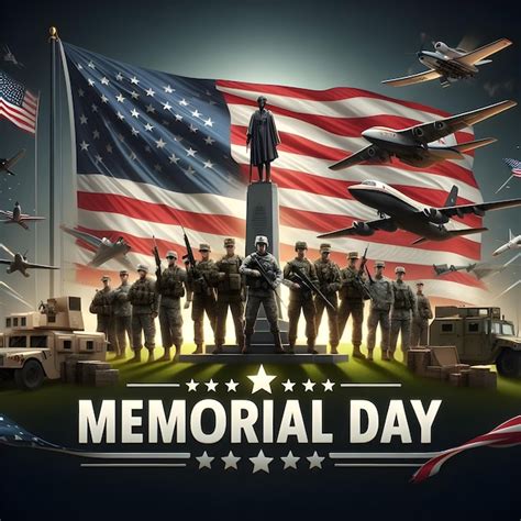 A Poster For Memorial Day With A Flag And A Flag In The Background
