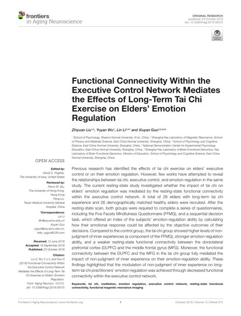 Pdf Functional Connectivity Within The Executive Control Network Mediates The Effects Of Long