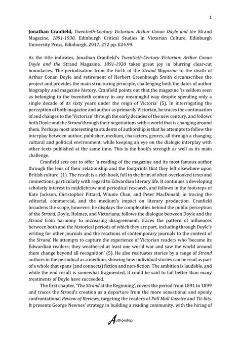 Pdf Jonathan Cranfield Twentieth Century Victorian Arthur Conan
