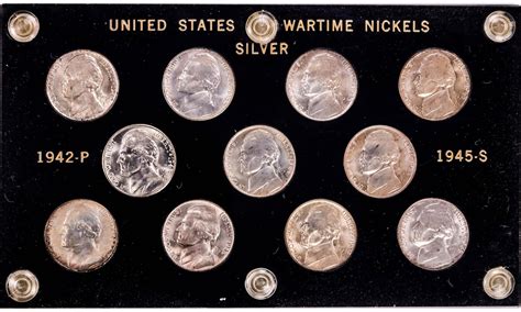 United States 1942 1945 Wartime Silver Nickel 11 Coin Set