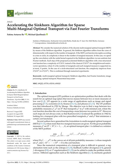 Pdf Accelerating The Sinkhorn Algorithm For Sparse Multi Marginal