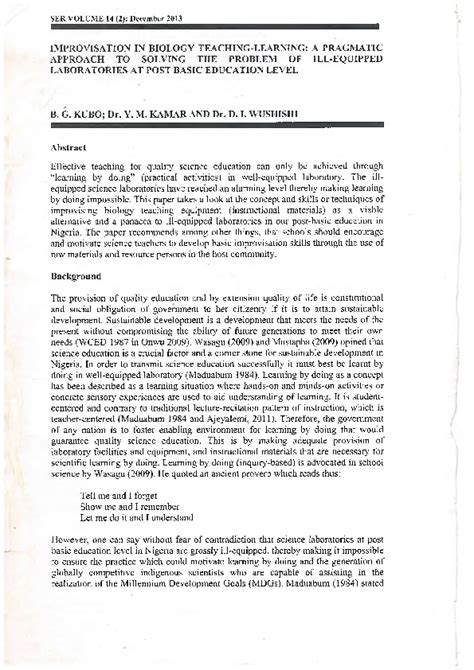 Pdf Improvisation In Biology Teaching Learning A Pragmatic Approach To Solving The Problem Of