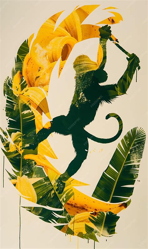 Colage De Monos Que Se Balancean Con La Textura De La Cáscara De