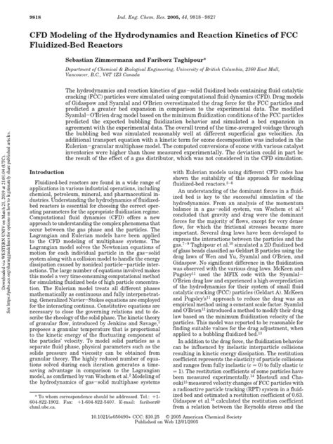 Cfd Modeling Of The Hydrodynamics And Reaction Kinetics Of Fkuidized Bed Reactor Pdf