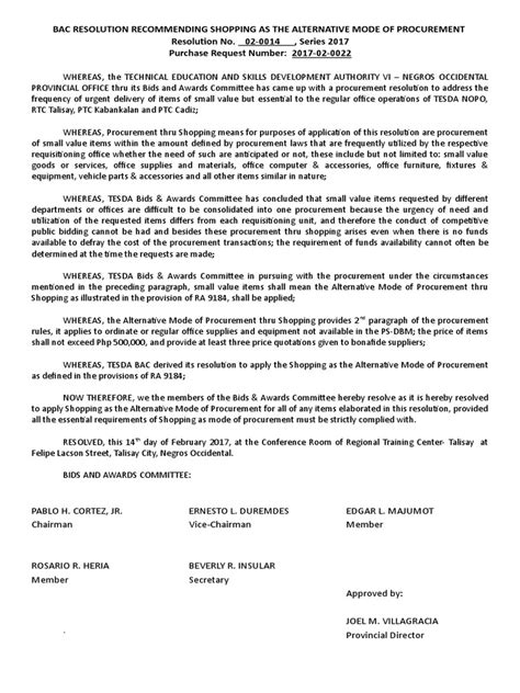 Bac Resolution Recommending Shopping As The Alternative Mode Of