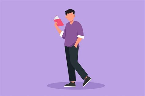 서 있고 책을 읽는 똑똑한 남자의 그래픽 플랫 디자인 그리기 책을 읽는 것을 좋아하는 젊은 남자 손에 책을 들고 있는 남학생