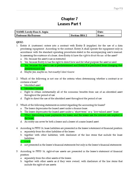arpia lovely rose quiz chapter 7 leases part 1 pdf lease balance
