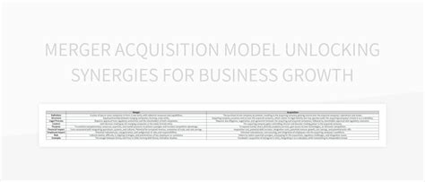 Merger Acquisition Model Unlocking Synergies For Business Growth Excel