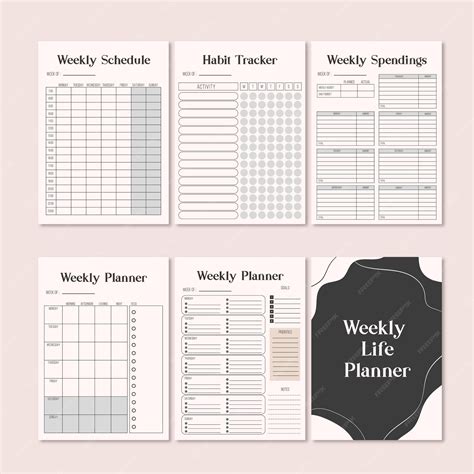 Planificador Semanal Minimalista Moderno Imprimible Vector Premium