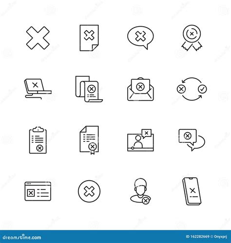 Rejected Icons Judge Stamp Refuses Computer Guarantee Contract Cancelled Vector Simple Line