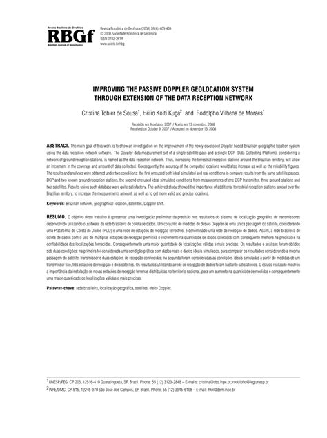 Pdf Improving The Passive Doppler Geolocation System Through Extension Of The Data Reception