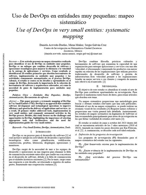 Use Of Devops In Very Small Entities Systematic Mapping Pdf