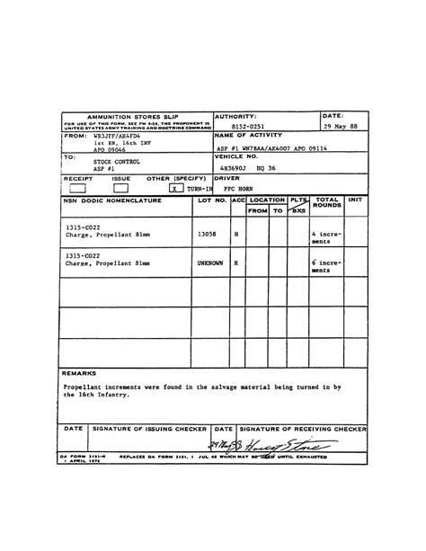Da Form 3151 Ammo Printable Form 2025