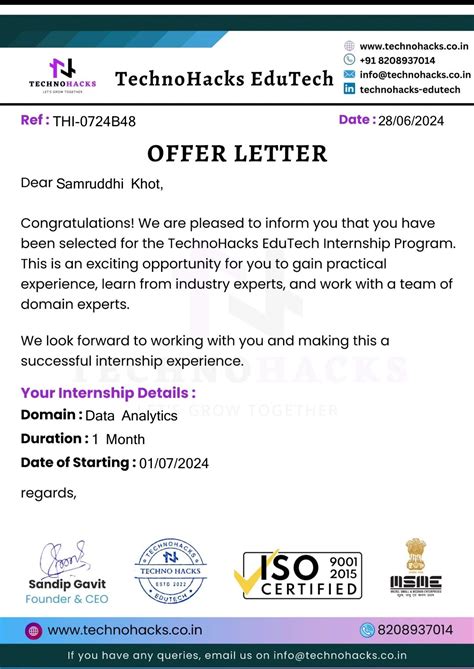 Samruddhi Khot On Linkedin Dataanalytics Internship