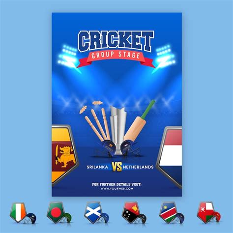 Cricket Super 12 Template Design Avec équipement De Tournoi 3d Et équipe Participante Sri Lanka