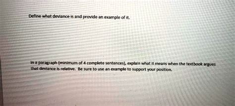 Solved Define What Deviance Is And Provide An Example Of It In A Paragraph Minimum Of 4 Solved Define What Deviance Is And Provide An Example Of It In A Paragraph Minimum Of 4