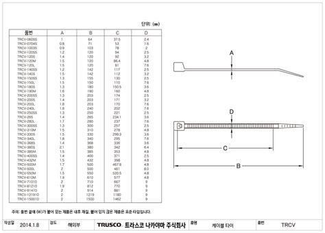 케이블 타이 내후성 타입 Trcv 380w 트라스코 Trusco Misumi한국미스미