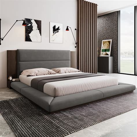Merax King Size Floor Upholstered Platform Bed With