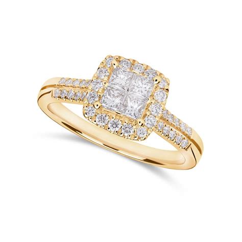 Diamantring Med Princess Cut Og Brillianter I Gult Gull 5478425