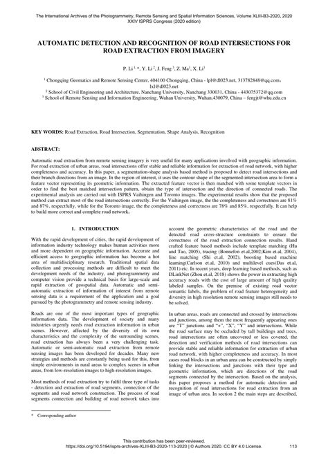 Pdf Automatic Detection And Recognition Of Road Intersections For Road Extraction From Imagery