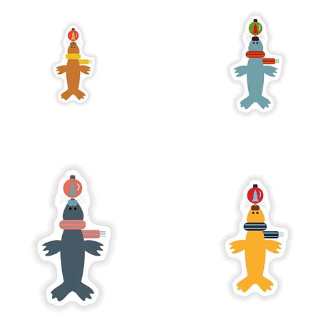 흰색 배경 물개 벡터에 종이 스티커 세트 Eps Ai Uidownload