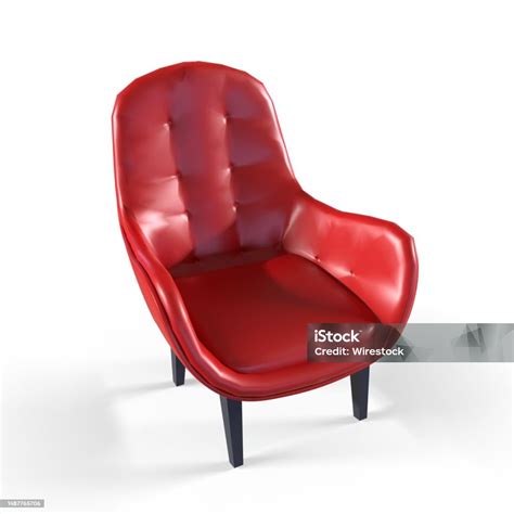 흰색 배경에 분리된 빨간색 안락의자의 3d 렌더링 0명에 대한 스톡 사진 및 기타 이미지 0명 3차원 형태 가구 Istock