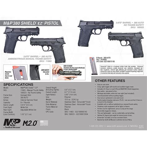 Smith And Wesson Mandp 380 Shield Ez 380 Acp Compact 8 Round Pistol Academy